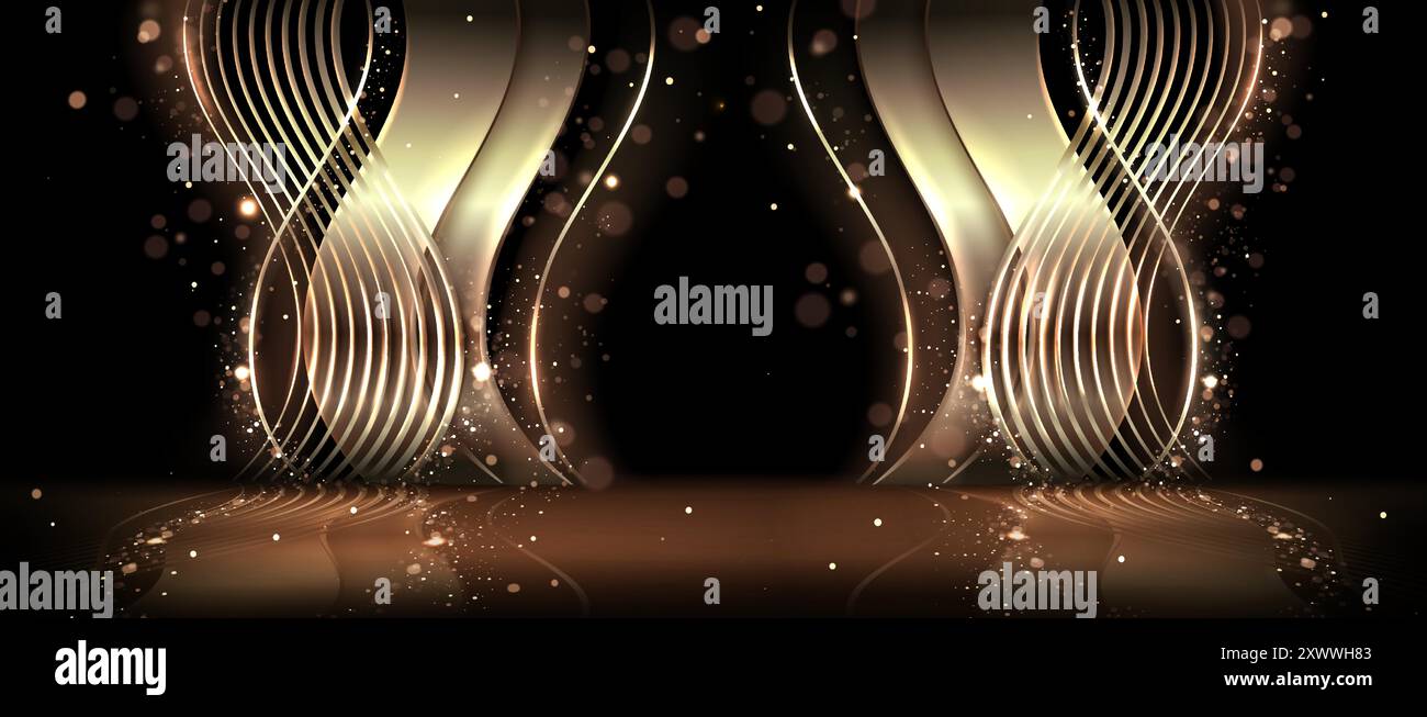 Award stage template with gold wave decorative elements on wall ...