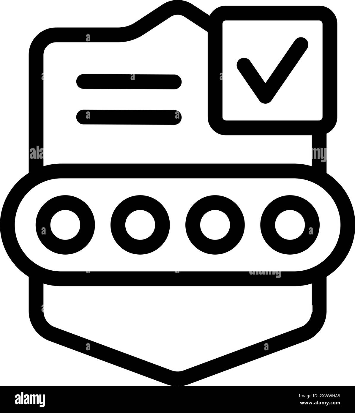 Line art vector icon of a manufacturing process that has passed a ...