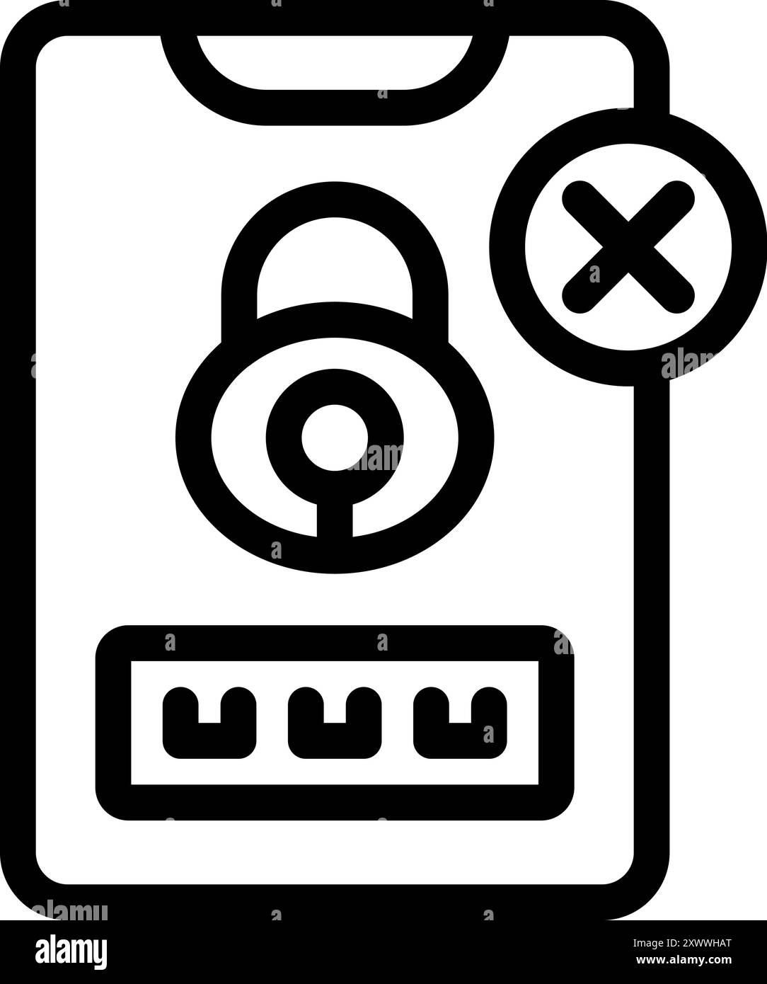 Line art style icon of a smartphone with a wrong password and a closed padlock, representing the ...