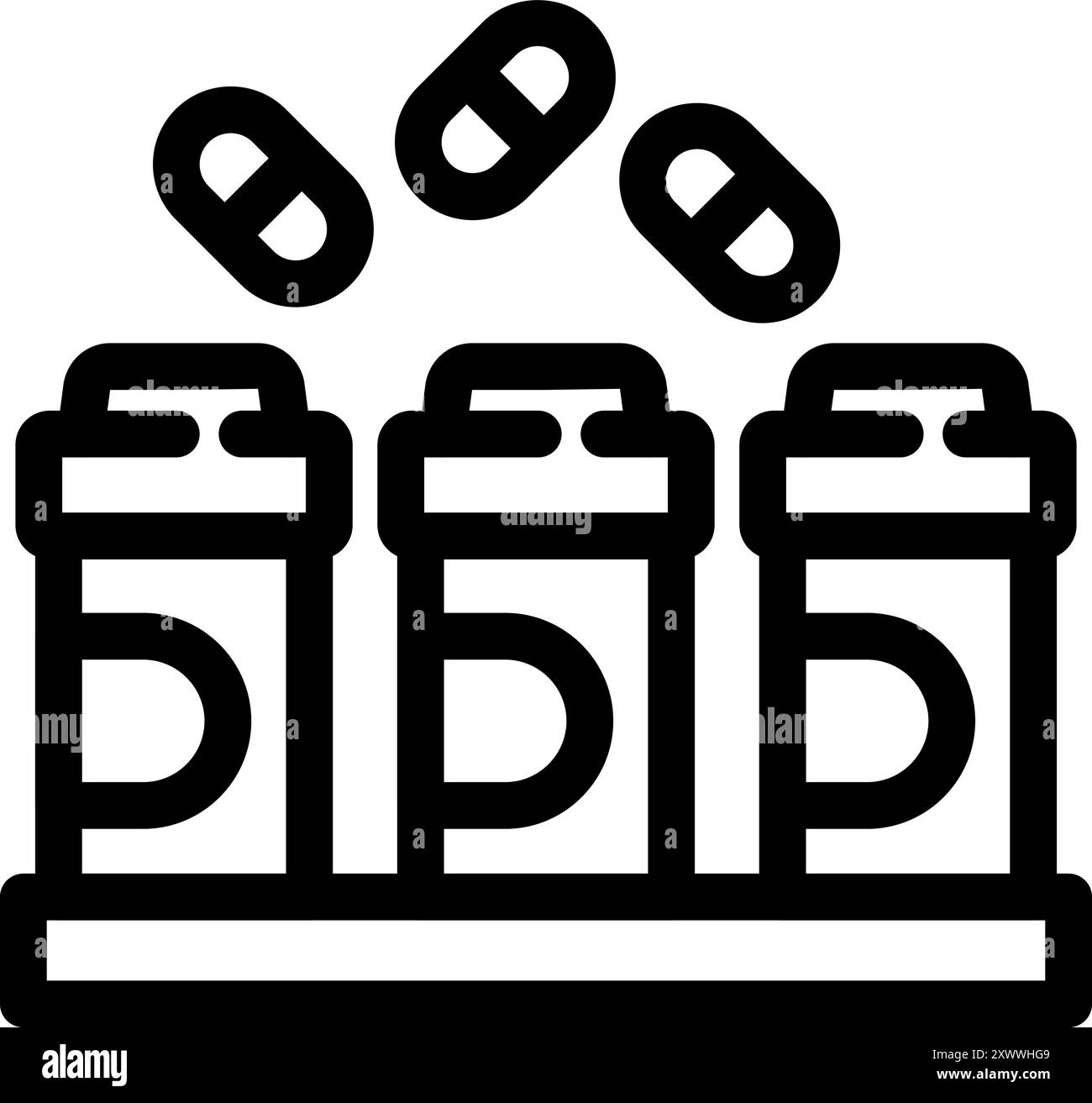 Three open pill bottles are being filled with medication, illustrating ...