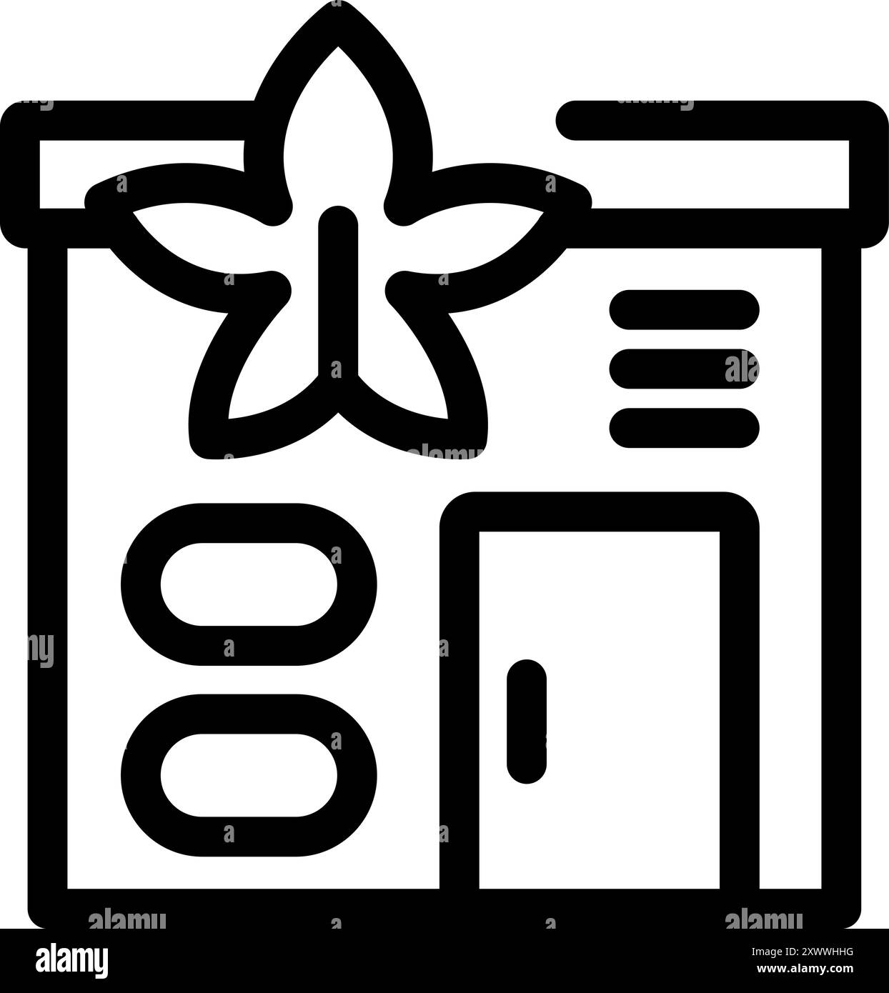 Simple line icon representing a spa building with flower and massage ...