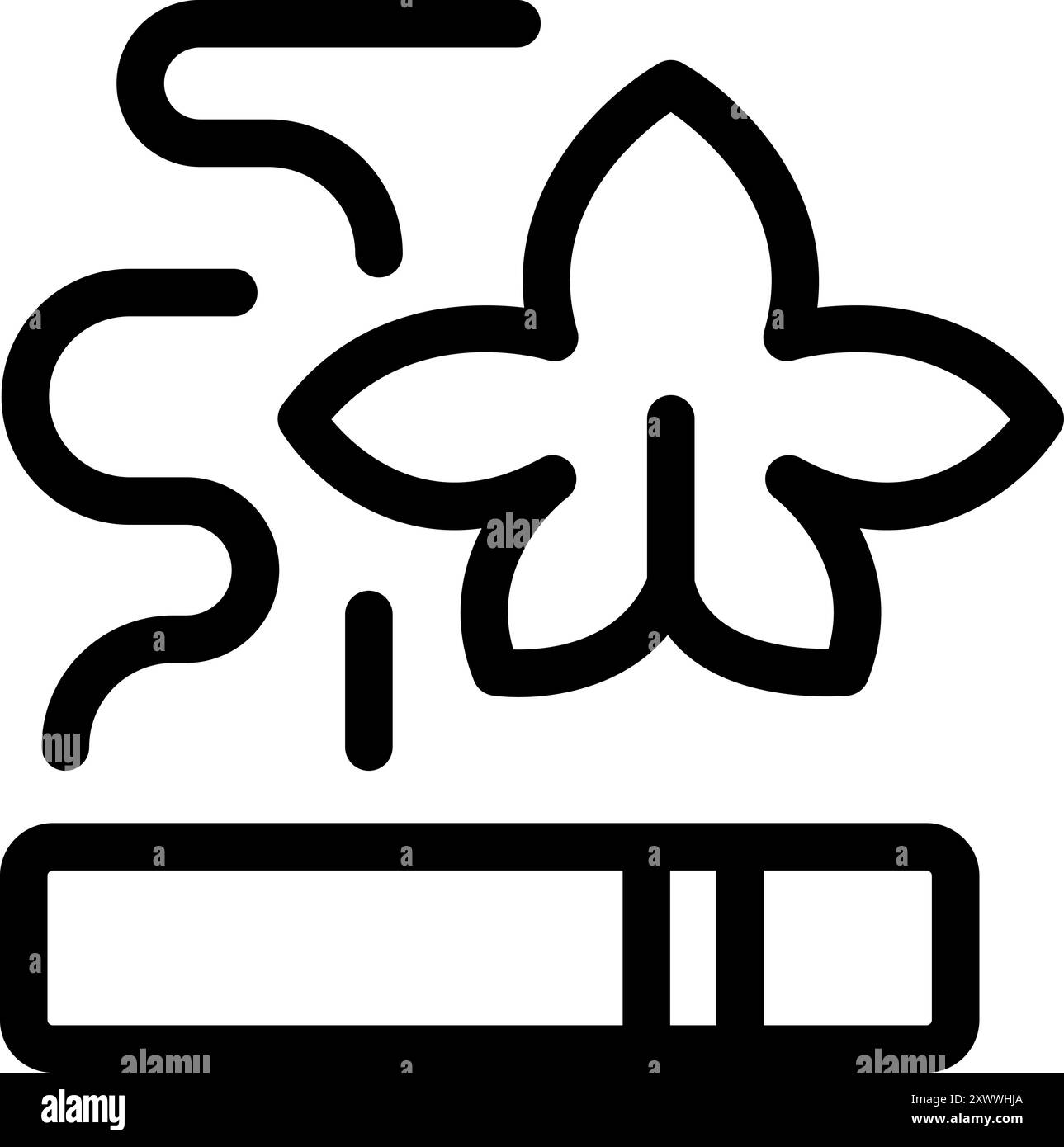 Simple line icon of a cigarette with smoke and a flower symbolizing ...
