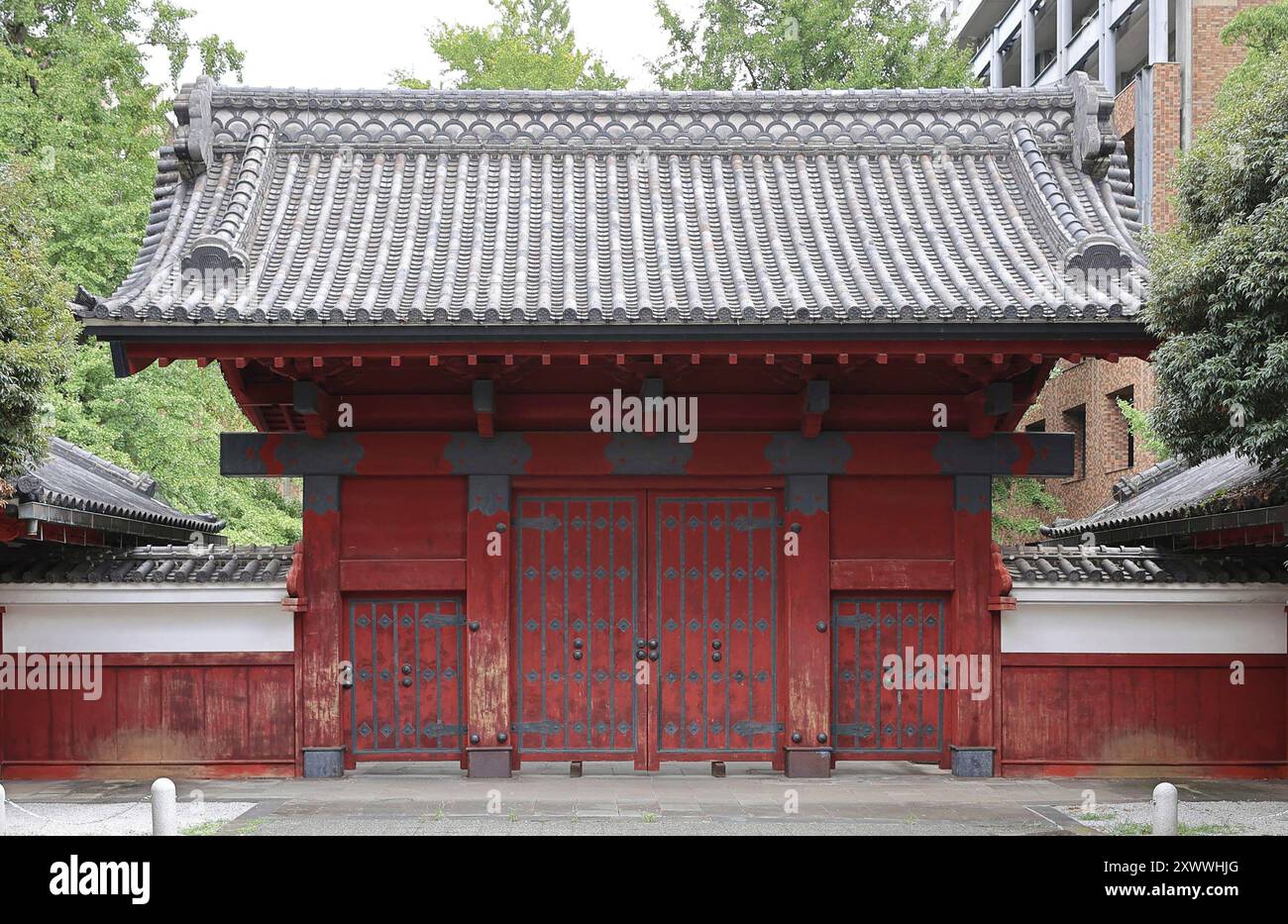 A red gate known as the Akamon Gate, a national treasure of Japan, is ...