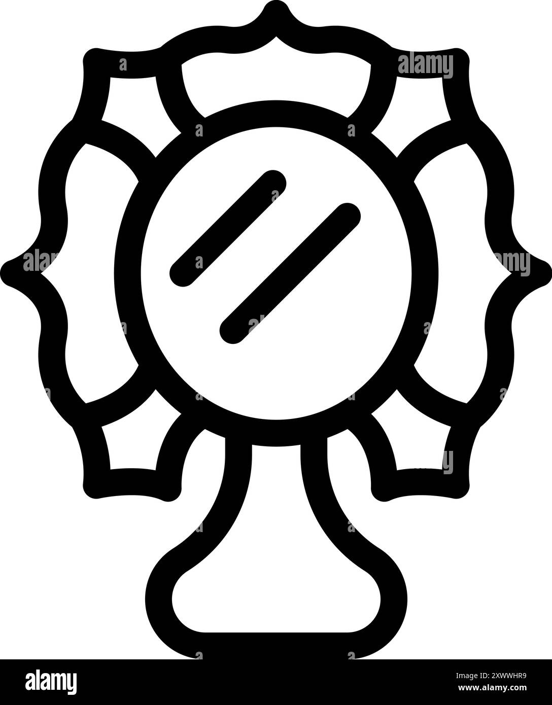 Line art icon of a round mirror with an ornate frame reflecting light ...