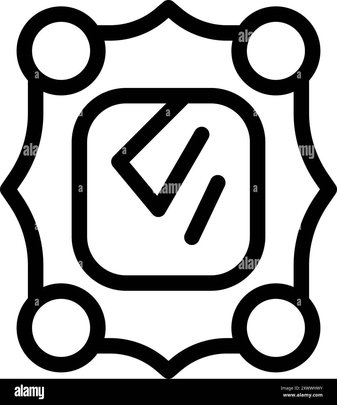 Square mirror with rounded corners reflecting light surrounded by four ...