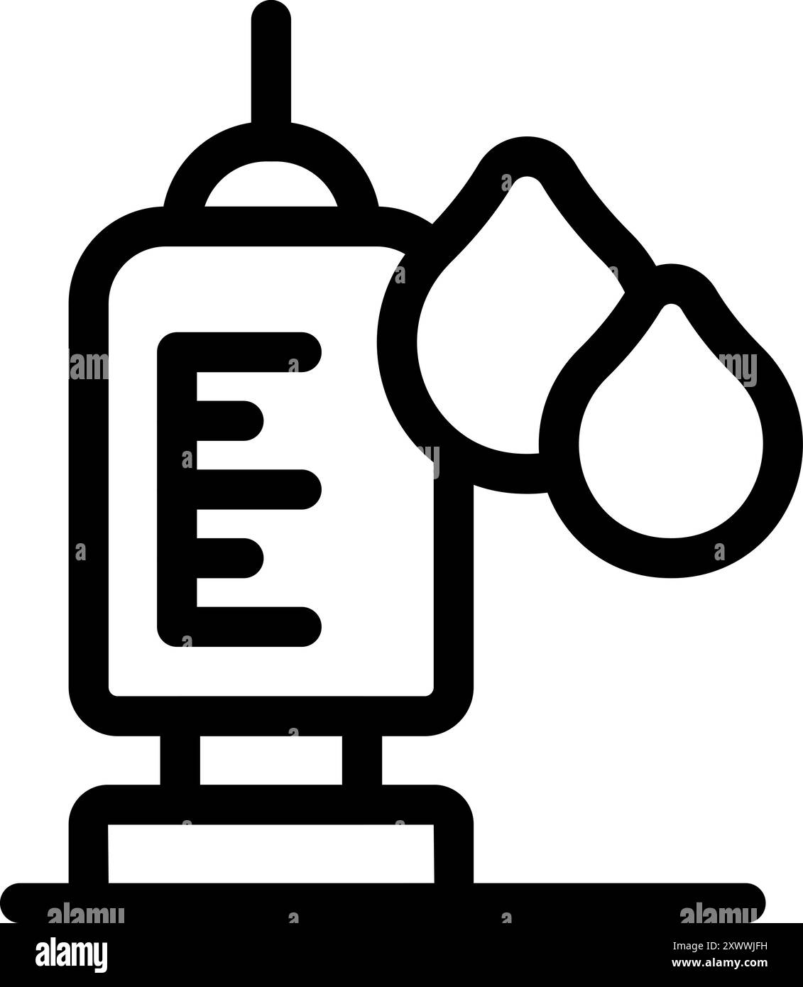 Simple, bold line icon of a medical dropper dispensing drops of ...