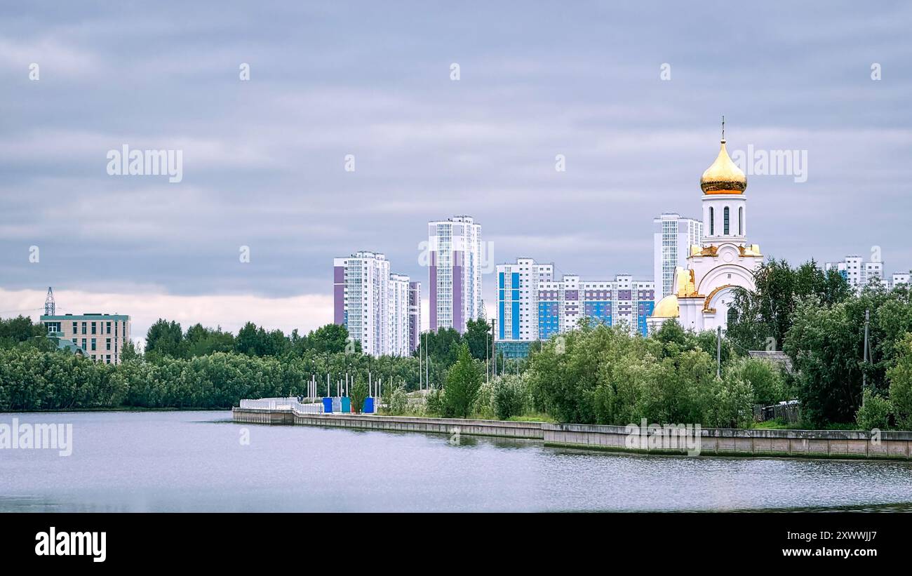 A view of the city of Surgut and the Ob River is located in the north ...
