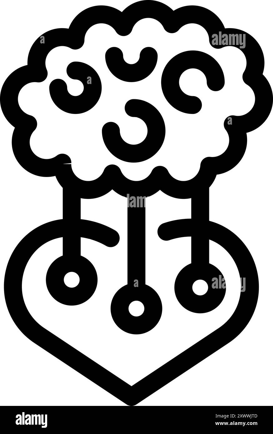 Brain is connected to a heart with three wires, representing the ...