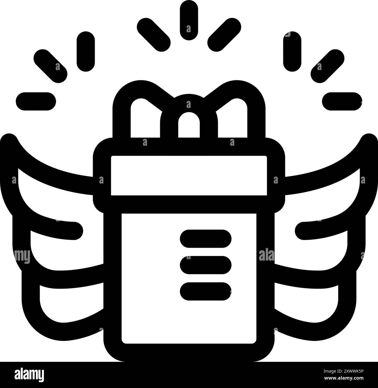 Gift box with wings is flying, symbolizing a special delivery service ...