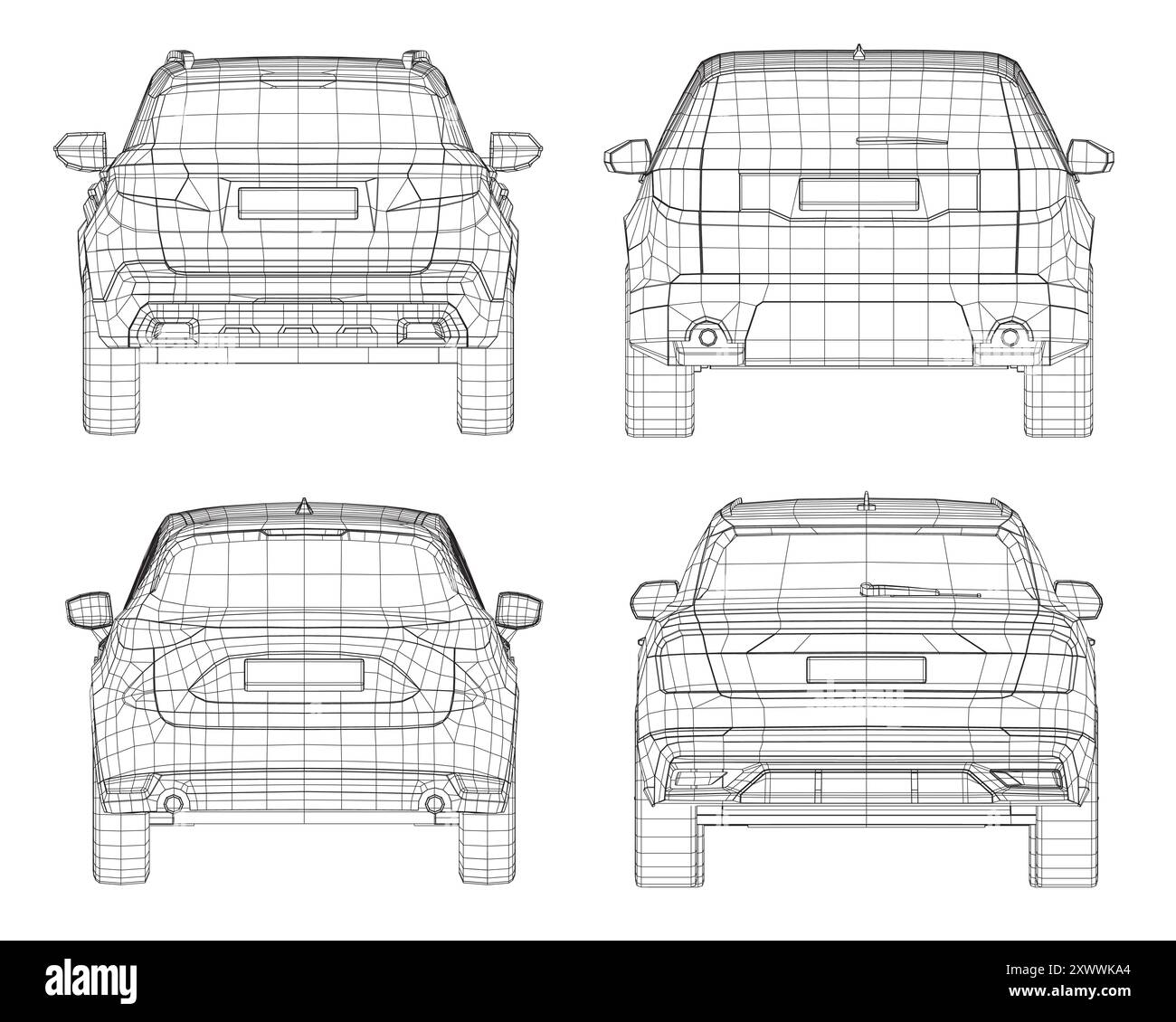 Set of wireframe different models of cars. Vector flat style ... Set of wireframe different models of cars. Vector flat style ...
