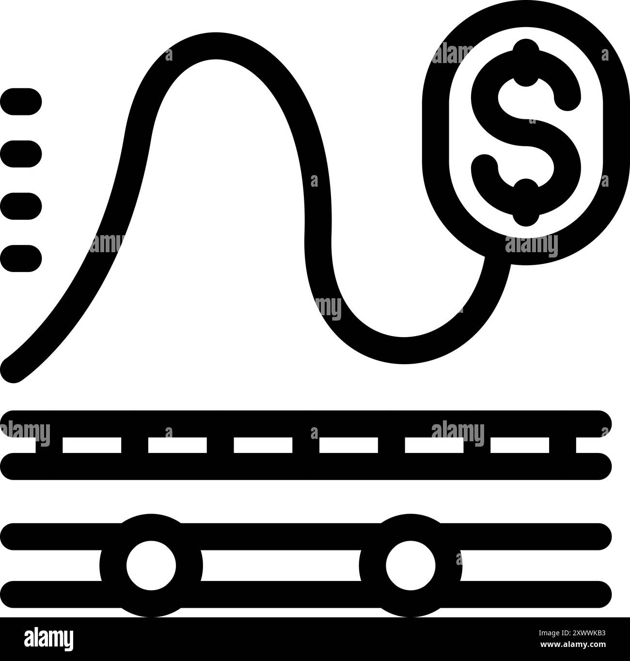 Dollar sign is being moved on a factory conveyor belt, representing the ...