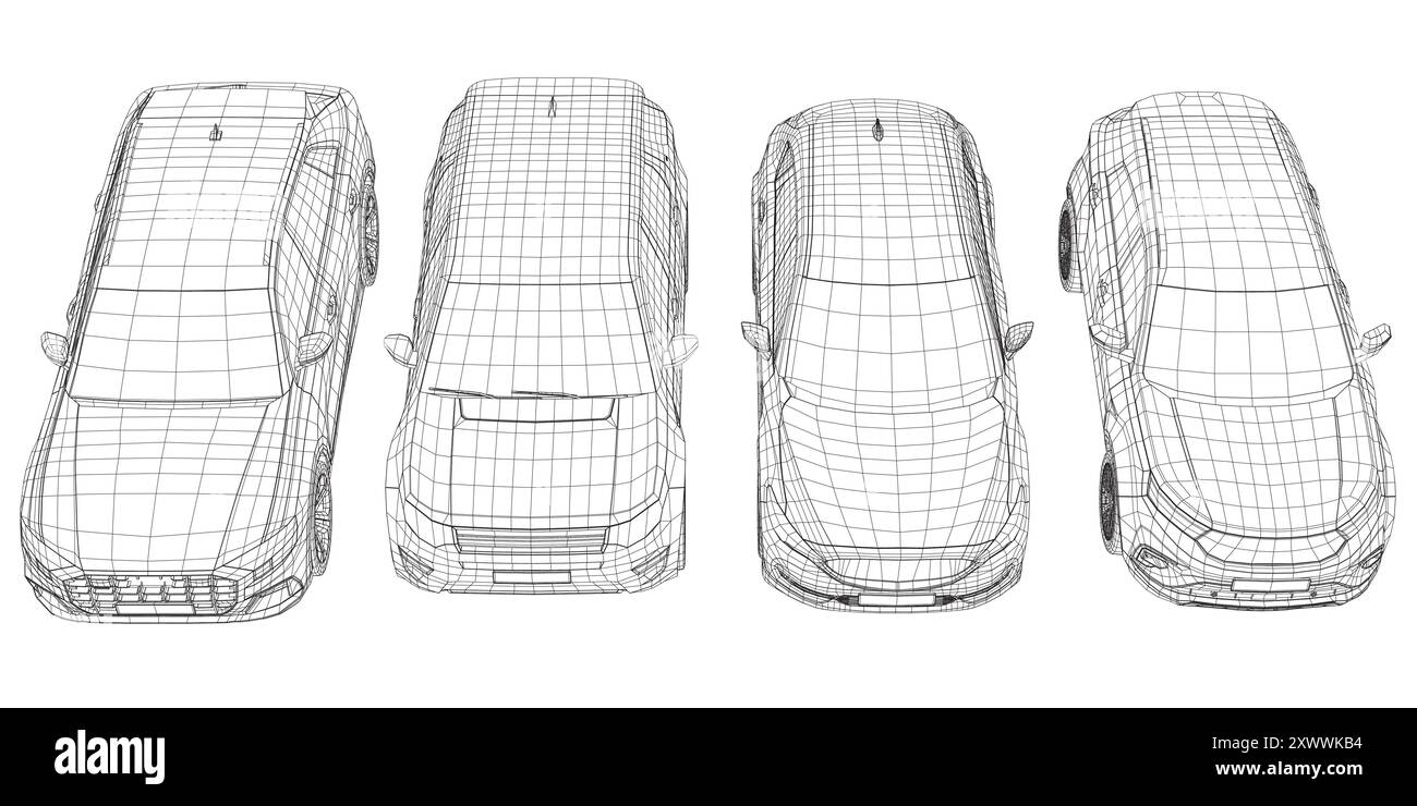 Set of wireframe different models of cars. Vector flat style ...
