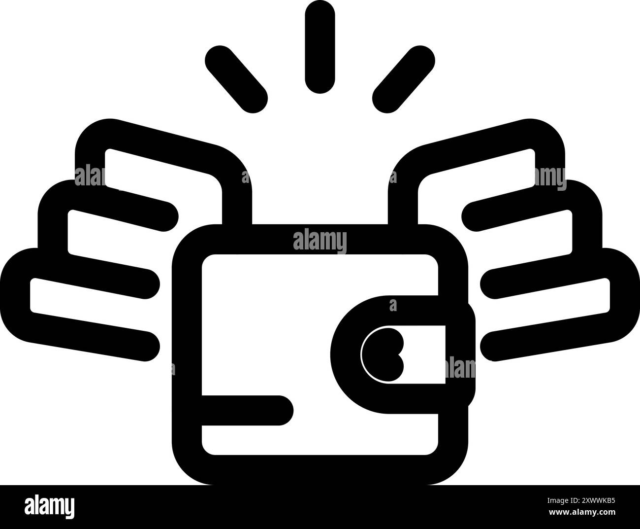 Line art vector icon of a wallet with wings symbolizing spending money ...