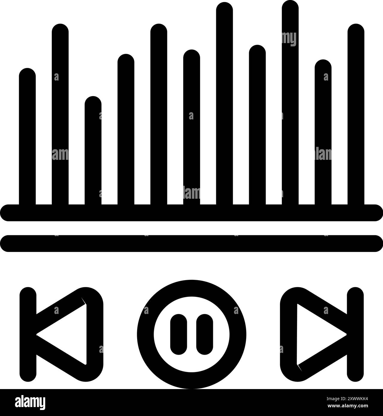 Audio player interface showing sound wave with play, pause, previous ...