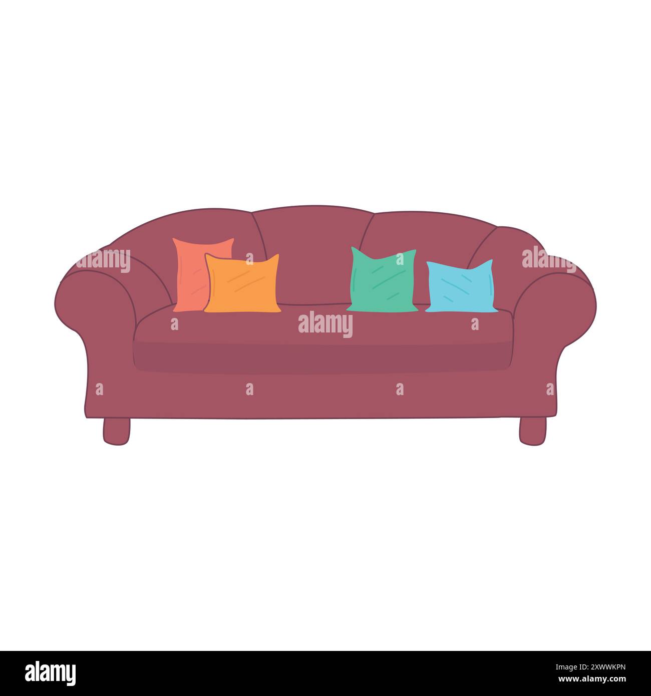 Hand Drawn Sofa Couch With Pillows Illustration Stock Vector Image ...