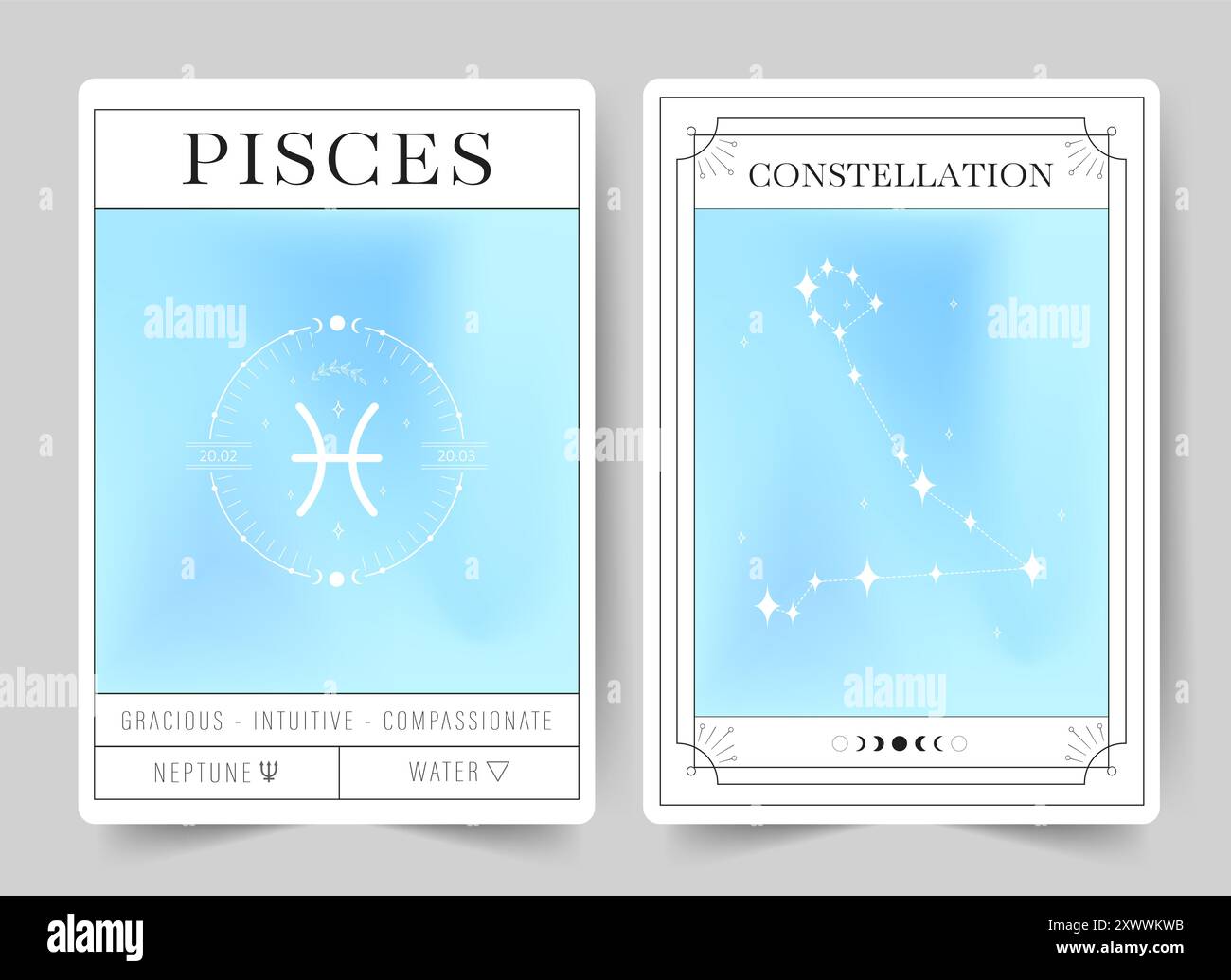 Pisces. Witchcraft cards with astrology zodiac sign and constellation ...