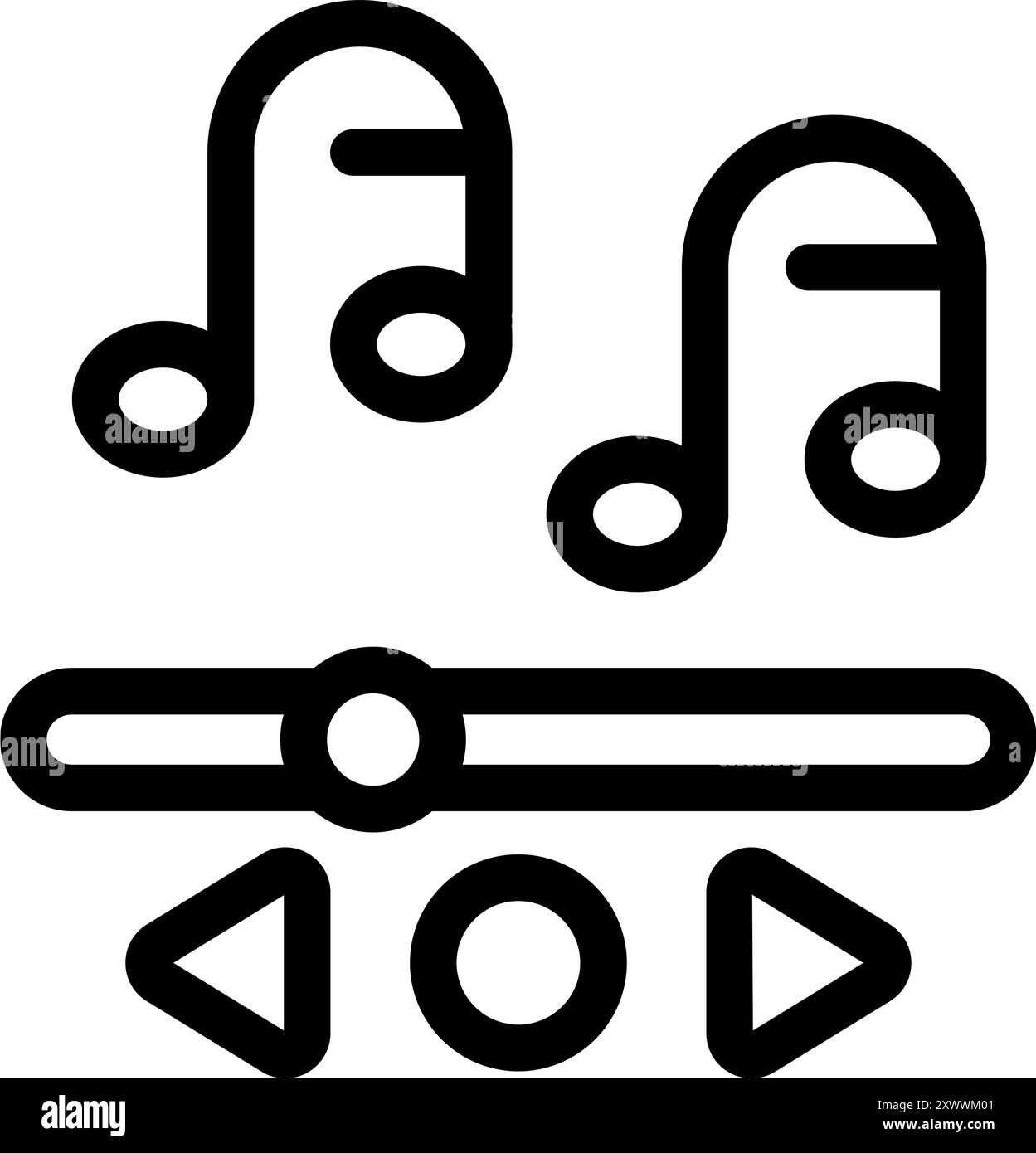 Bold line icon representing a music player interface showing audio ...