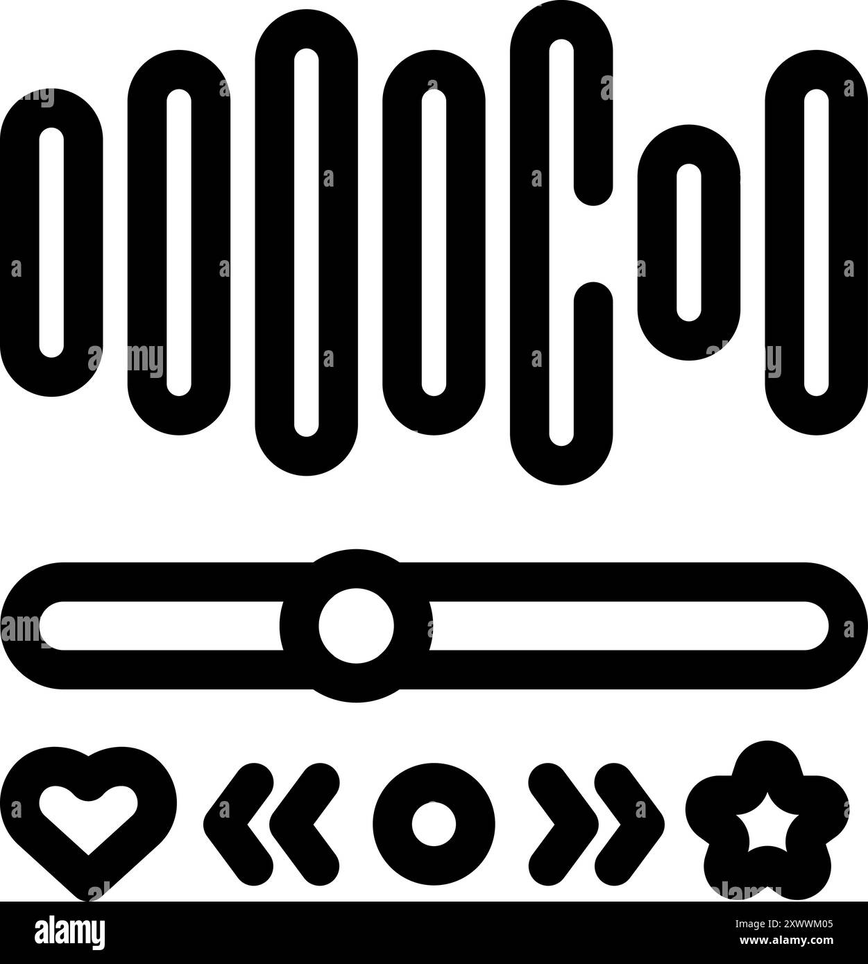 Bold, graphic icon set representing an audio player interface ...