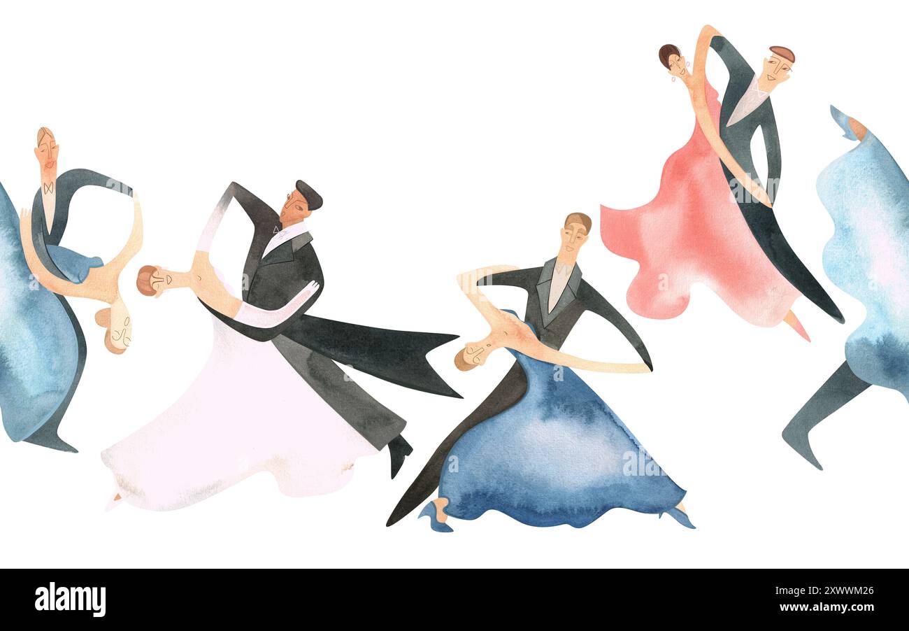 Ballroom dancing, standard. Adult couples on the parquet. Isolated ...