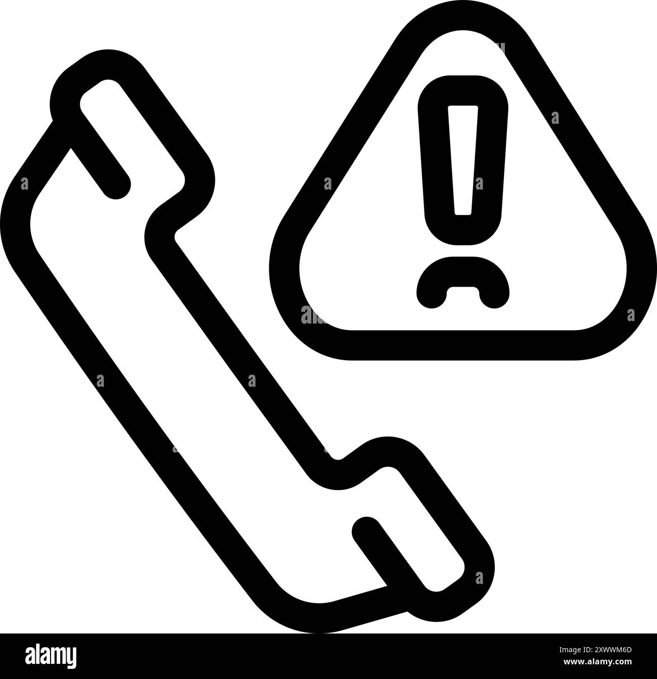 Classic phone handset receiving a spam call with a warning sign Stock ...