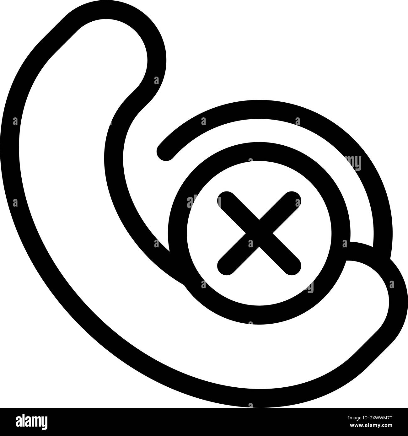 Bold line art icon of a phone receiver with a large x button ...