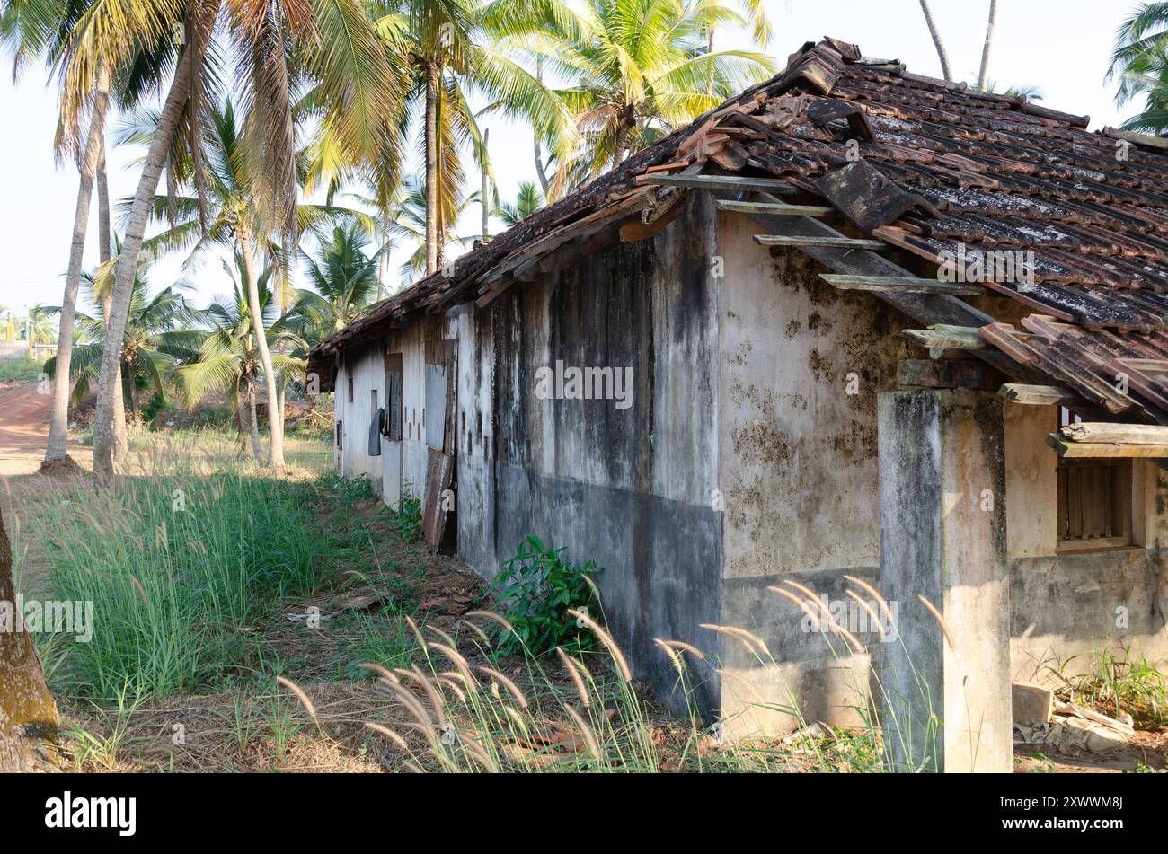 Abandoned, dilapidated tile roof house Stock Photo - Alamy