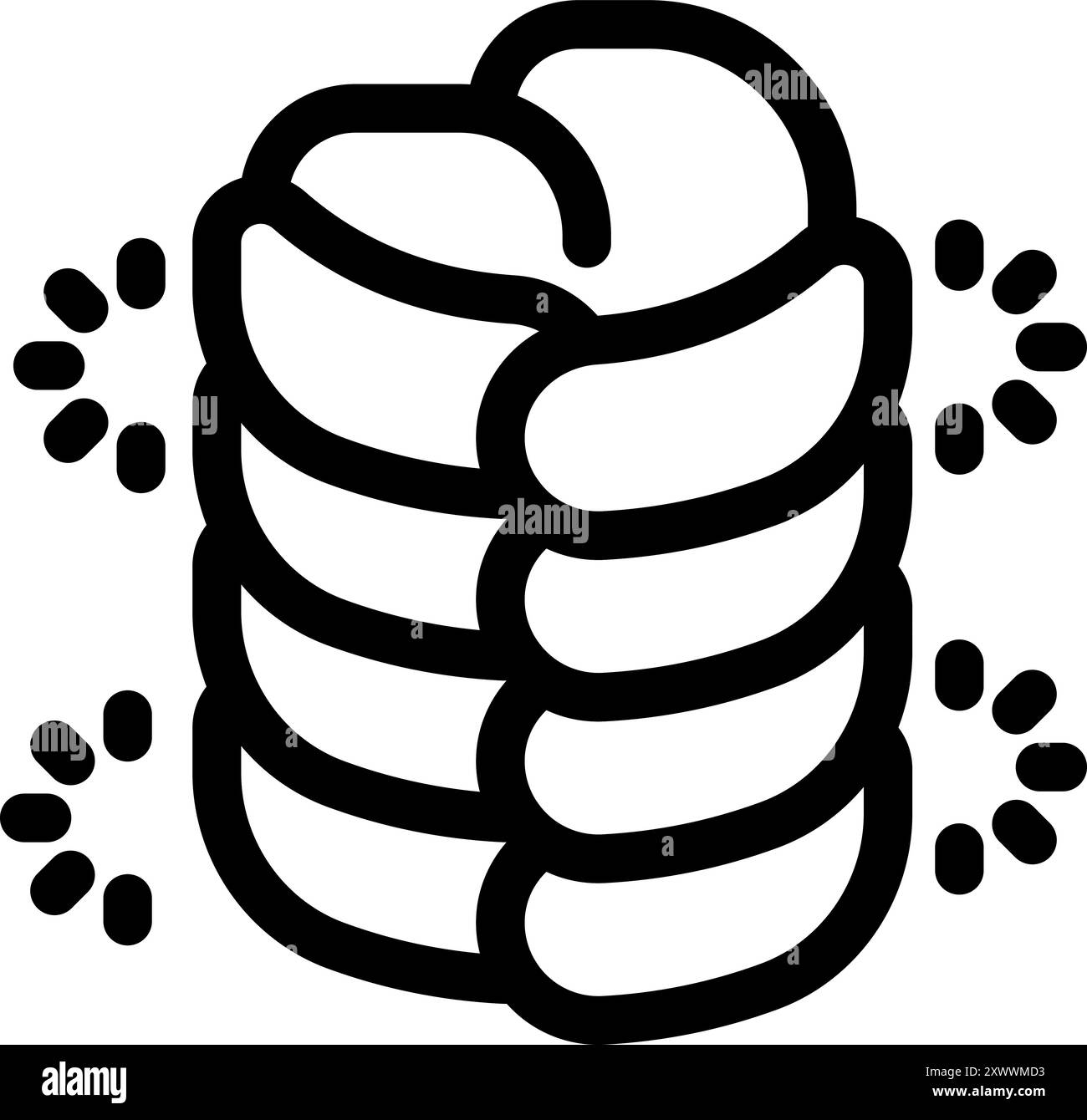 Line art illustration of a challah bread loaf being baked with dots ...