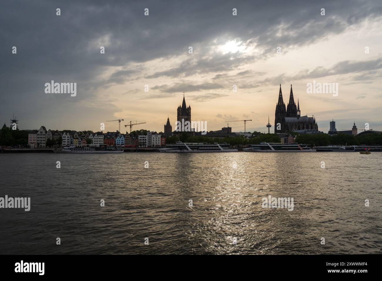 View of the City of Cologne and the Rhine River in Germany with ...