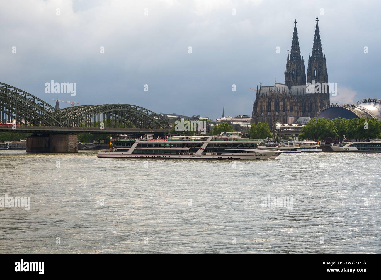 View of the City of Cologne and the Rhine River in Germany with ...