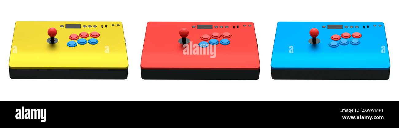 A set of arcade joysticks on isolated on white background with clipping ...