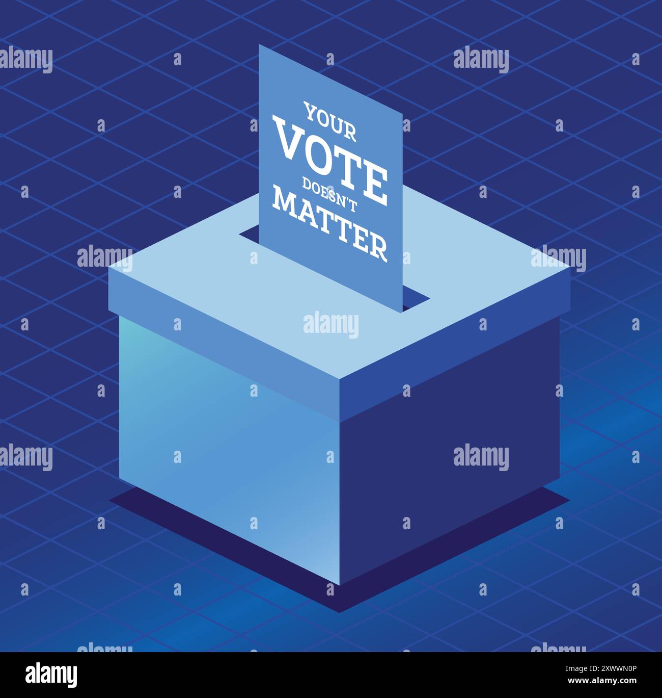Isometric voter ballot inserted in ballot box. The ballot has the message: Your vote doesn't ...