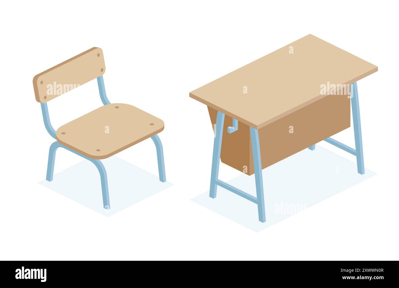 Isometric school desk table and chair. Vector illustration. Objects ...