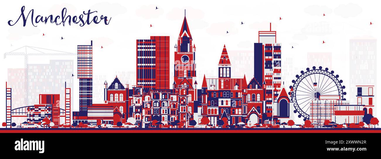 Abstract Manchester city skyline with Color Buildings. Vector ...