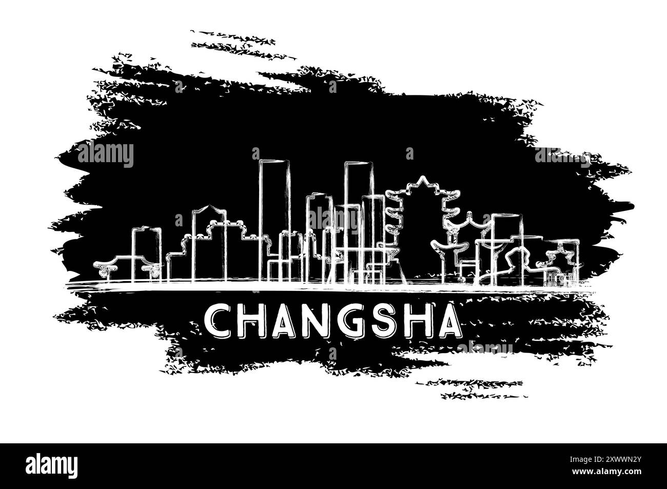 Changsha China City Skyline Silhouette. Hand Drawn Sketch. Business ...