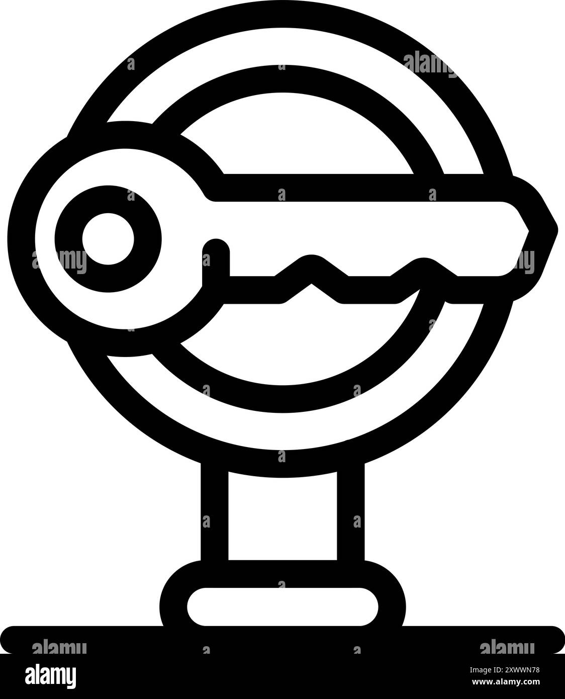 Simple, bold line art icon of a key sitting on a pedestal, symbolizing ...