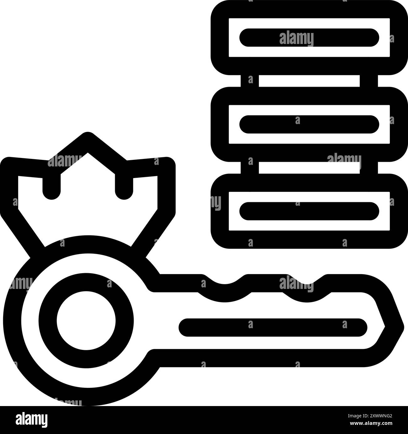 Bold icon of a key unlocking a server rack, representing cybersecurity ...