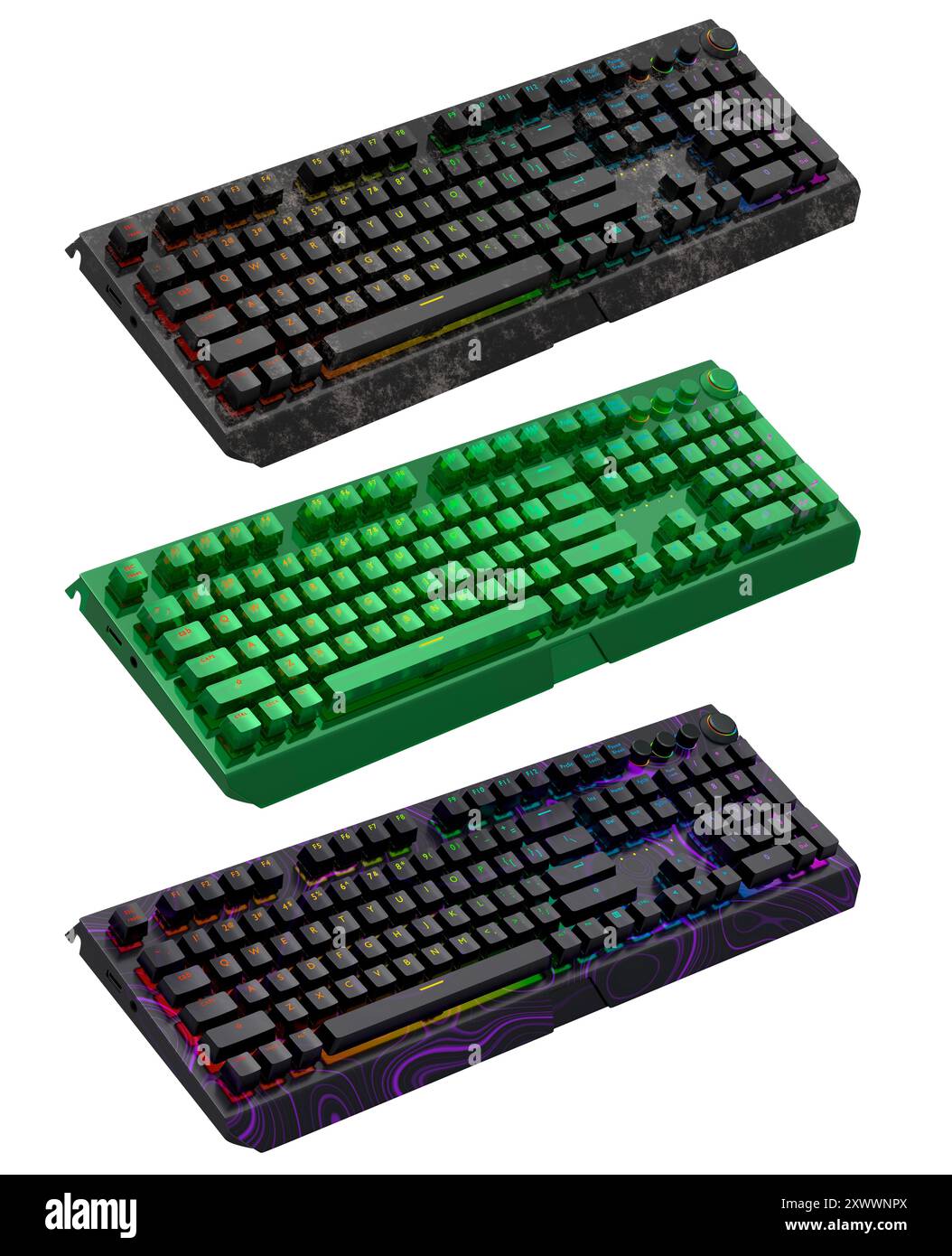 Collection of mechanical keyboards isolated on white background with ...