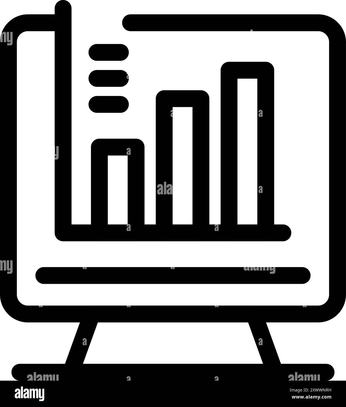 Simple, bold icon of a computer screen displaying a growing bar chart, perfect for representing ...