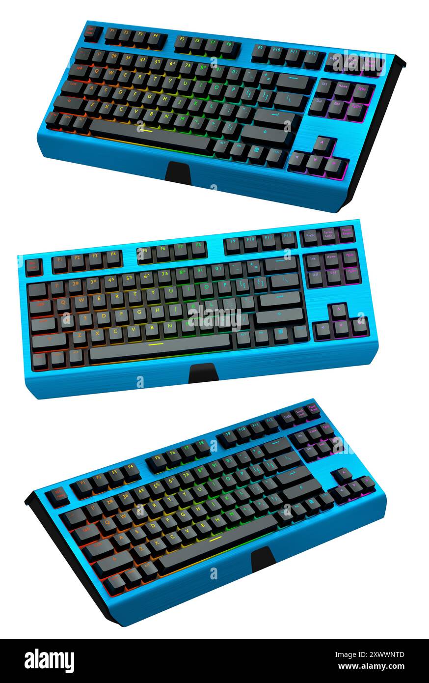 Collection of mechanical keyboards isolated on white background with ...