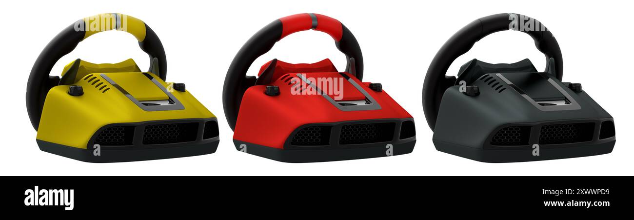 Set of racing game steering wheels isolated on white background with ...