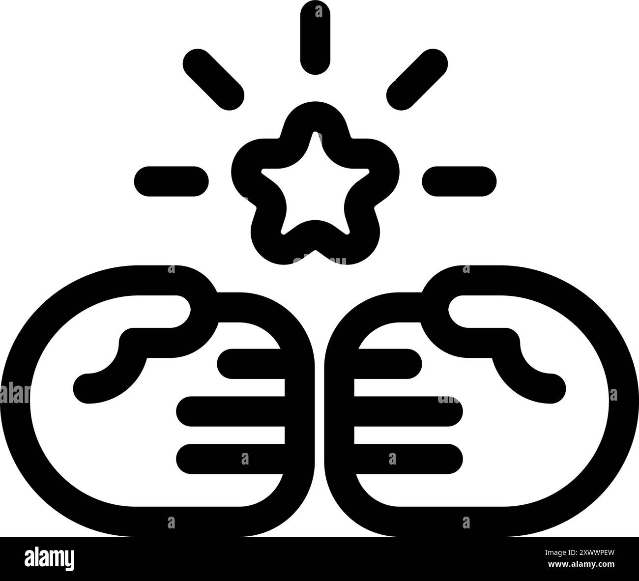 Two businessmen are joining hands under shining star, symbolizing ...