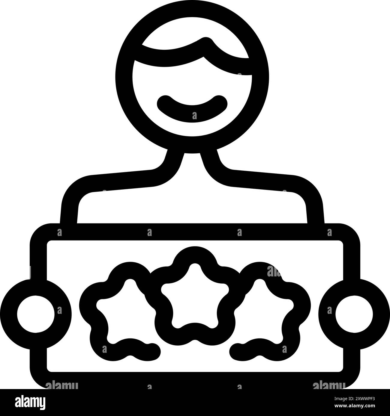Line drawing of a happy person holding a sign displaying three stars ...