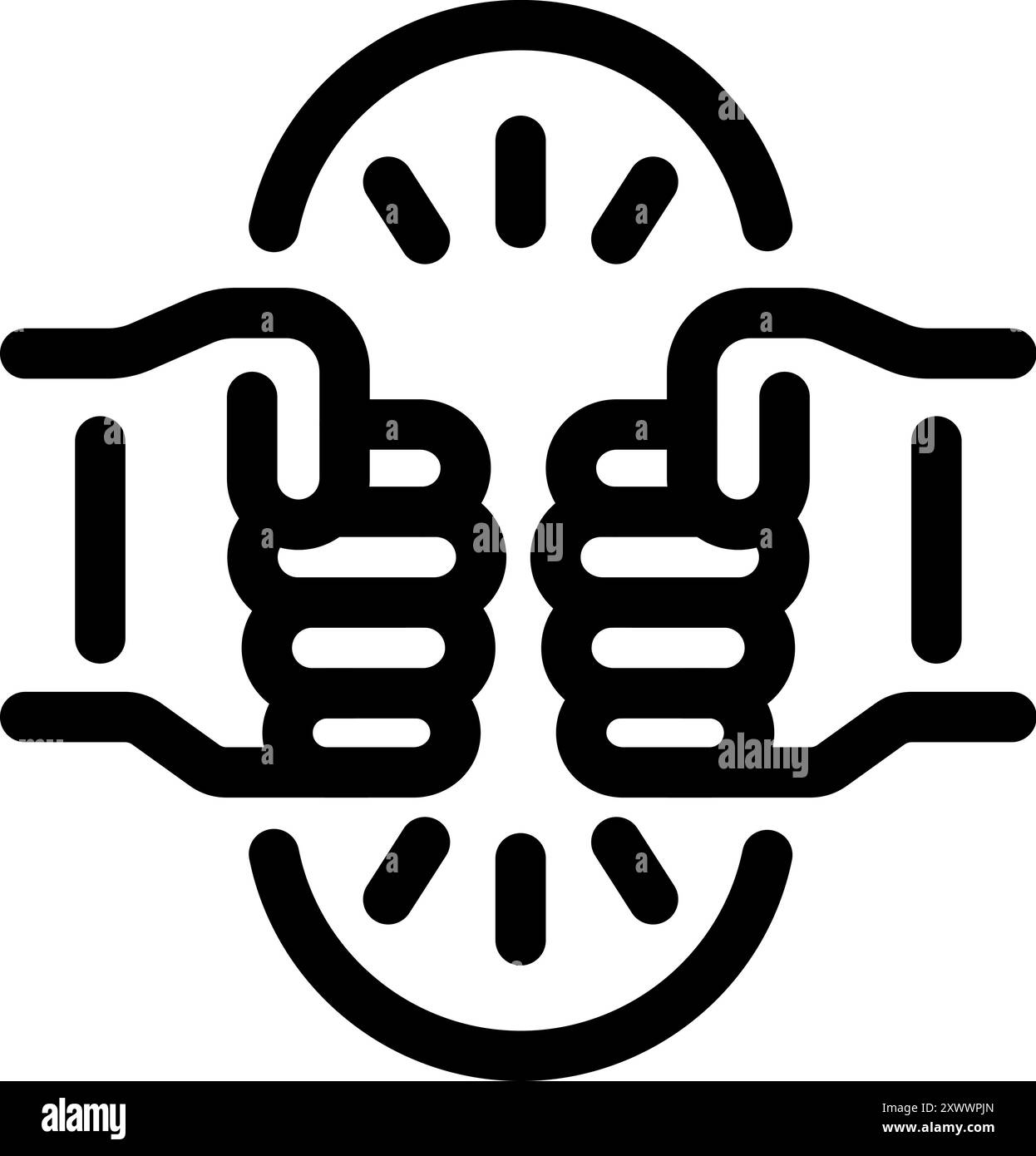 Two people shaking hands making a deal on time, simple black and white ...