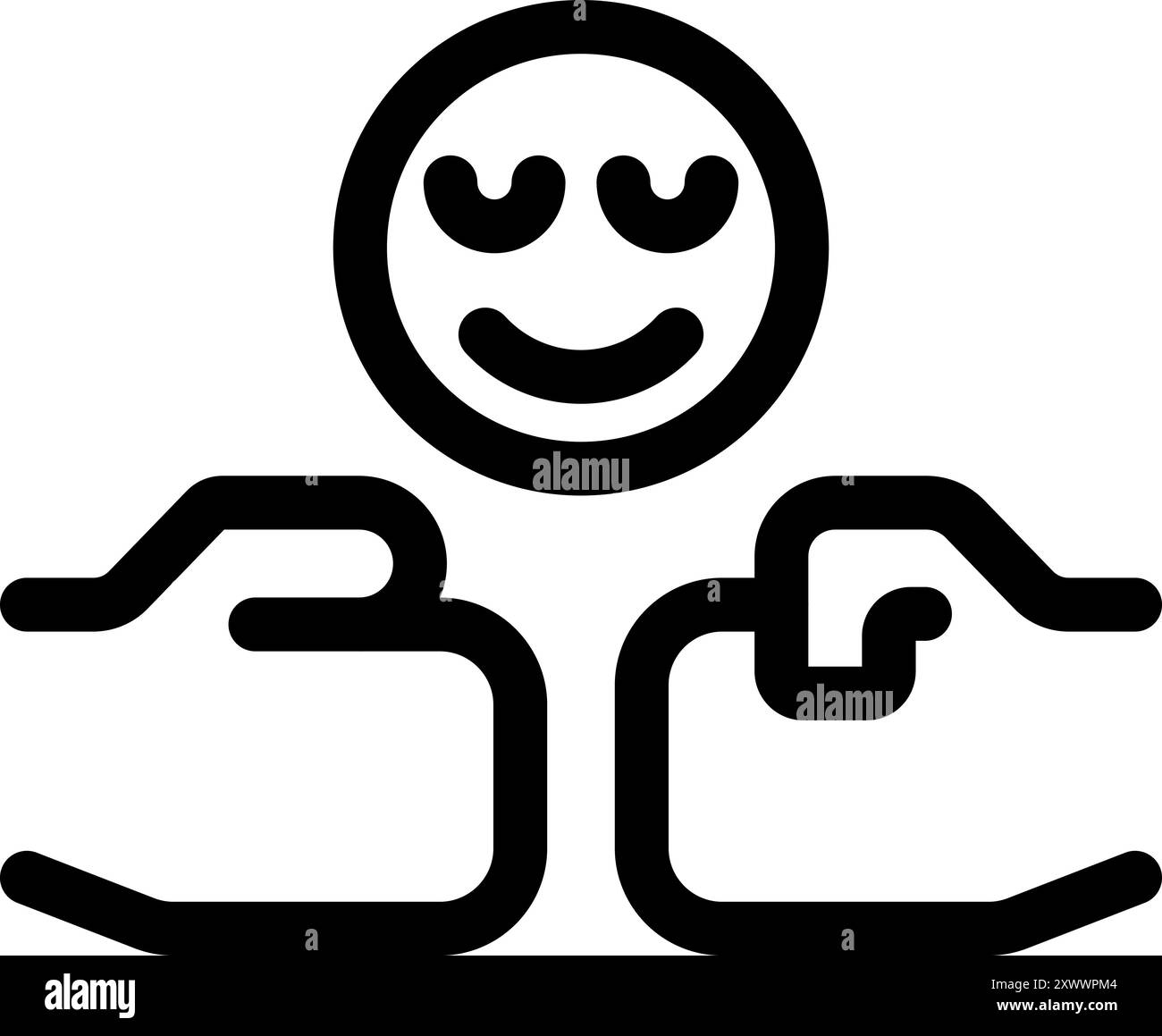 Two hands holding a happy face representing the concept of teamwork and ...