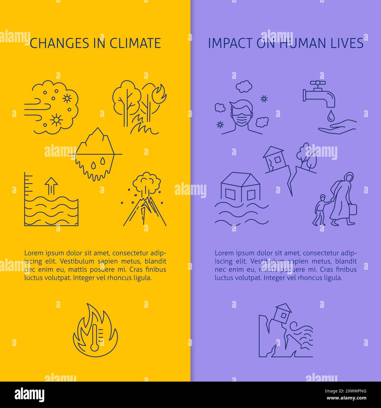 Climate change and its impact on human lives banner template with place ...