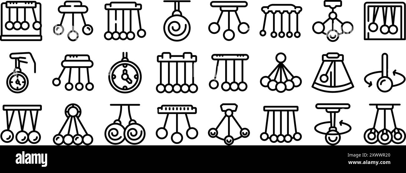 Swinging hypnosis pendulum icons set. Collection of pendulum icons ...
