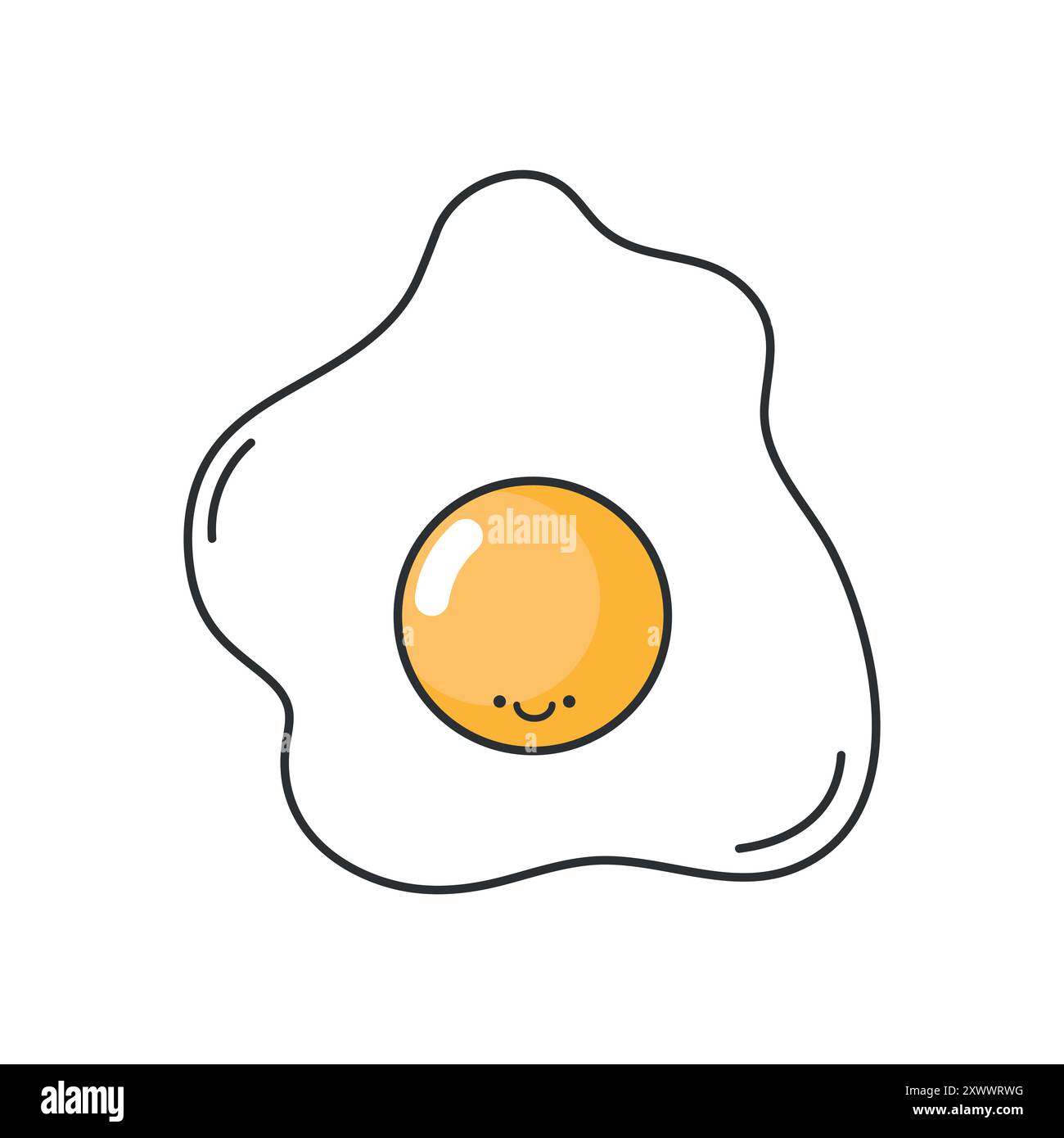 Cute smiling fried egg line icon isolated on white background. Healthy breakfast. Vector ...