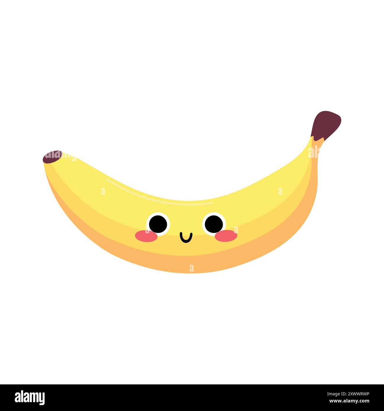 Cute smiling Banana character in flat style isolated on white background. Happy banana fruit ...