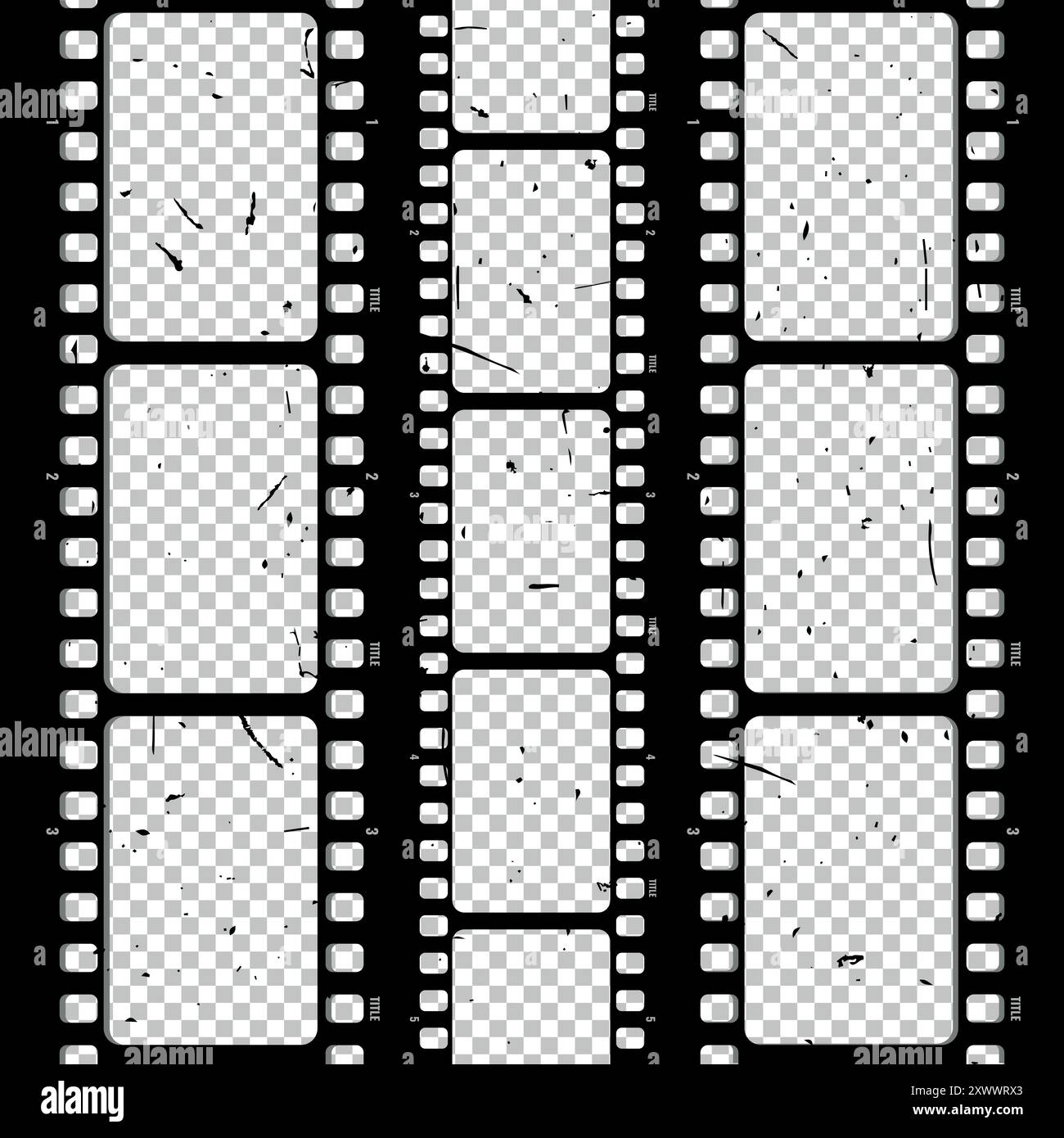 Old retro movie film strip set with grunge texture on transparent ...