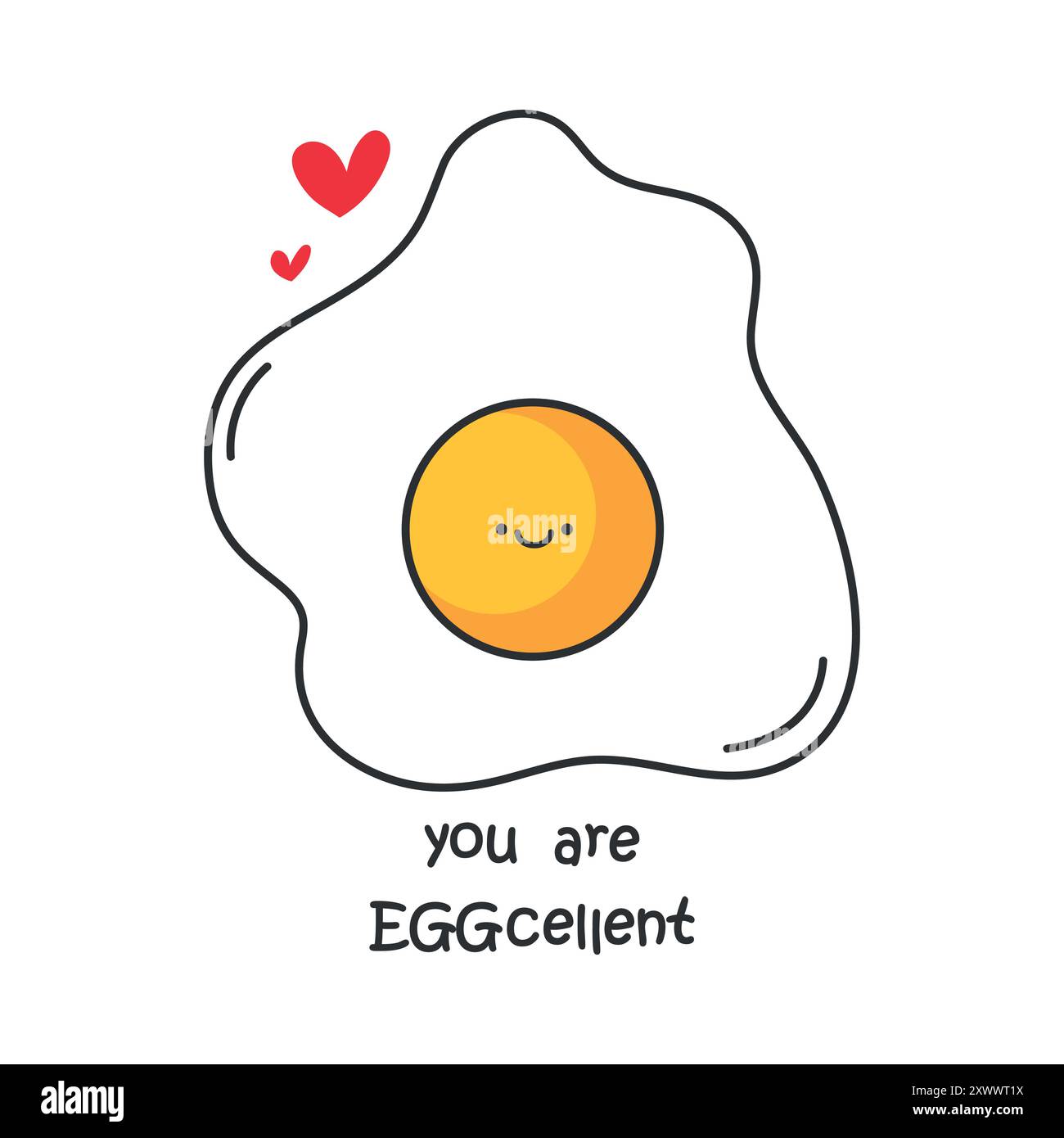 Love card with a cute fried egg line icon and phrase You are eggcelent ...